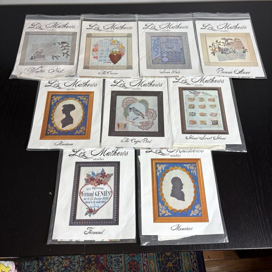 LIZ MATHEWS Studio Embroidery Kit Lot of 9 Patterns/fabric Only, No ...