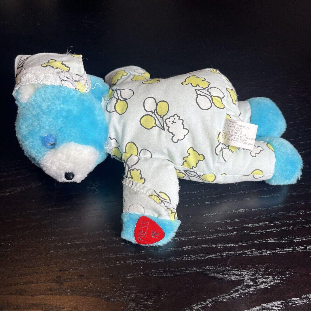 Vintage Emson Small Plush Blue Sleeping Teddy Bear Balloon Pajamas ...