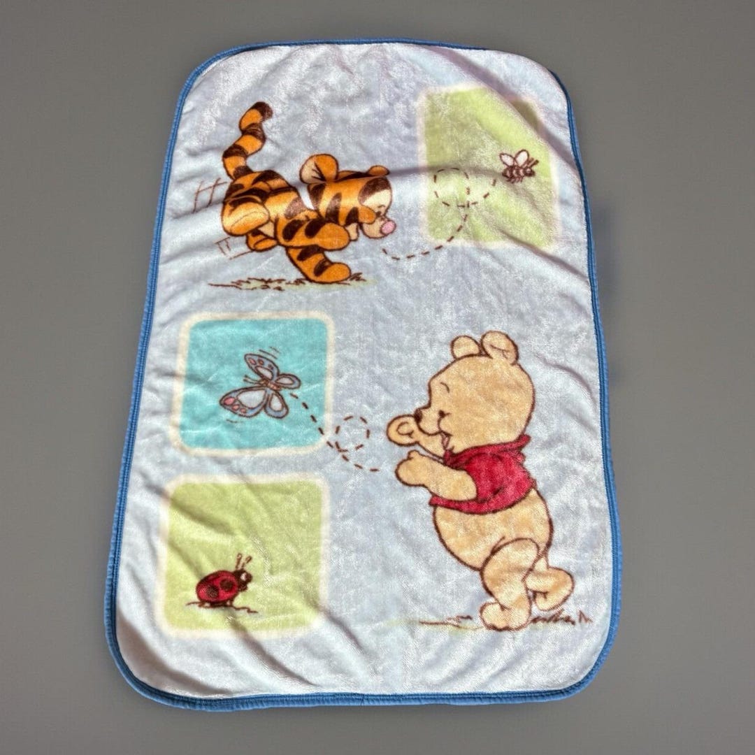 Vintage Pooh Tigger Plush Baby Blanket Disney Butterfly Ladybug Bee ...