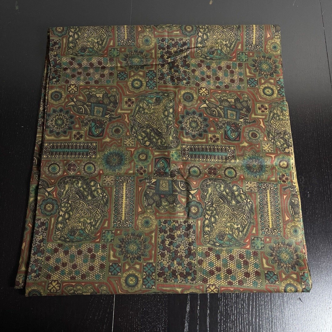 Vintage 60s/1960s Cotton Fabric Indian Print Ganesh Elephant Genie ...