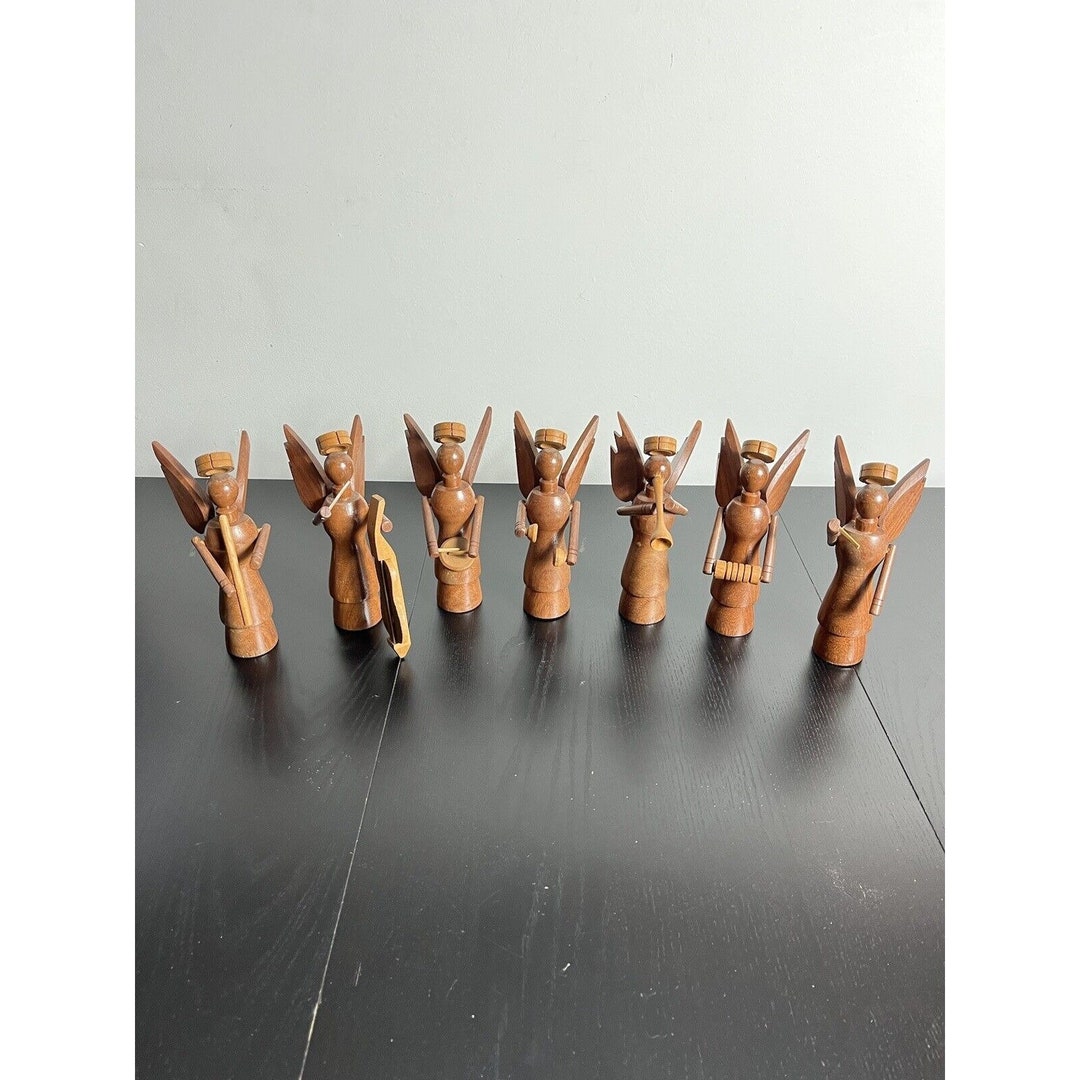 Vintage Wood Angel Band/orchestra Figurines With Instruments Christmas ...