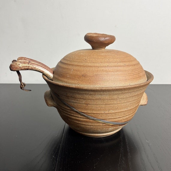 Vintage Stoneware Clay Pottery Soup Tureen serving Bowl With Ladle Artist Signed Etsy UK