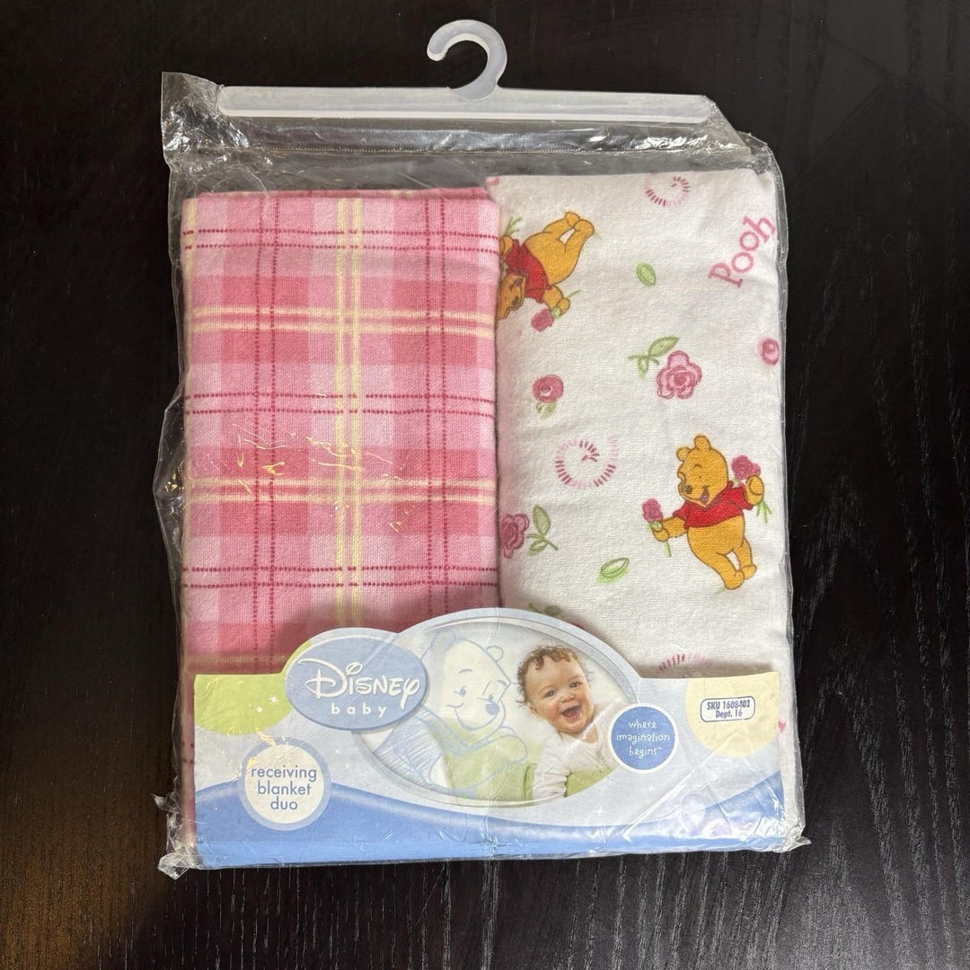 Vintage Disney Baby Winnie the Pooh Flannel Receiving Blankets Pink ...