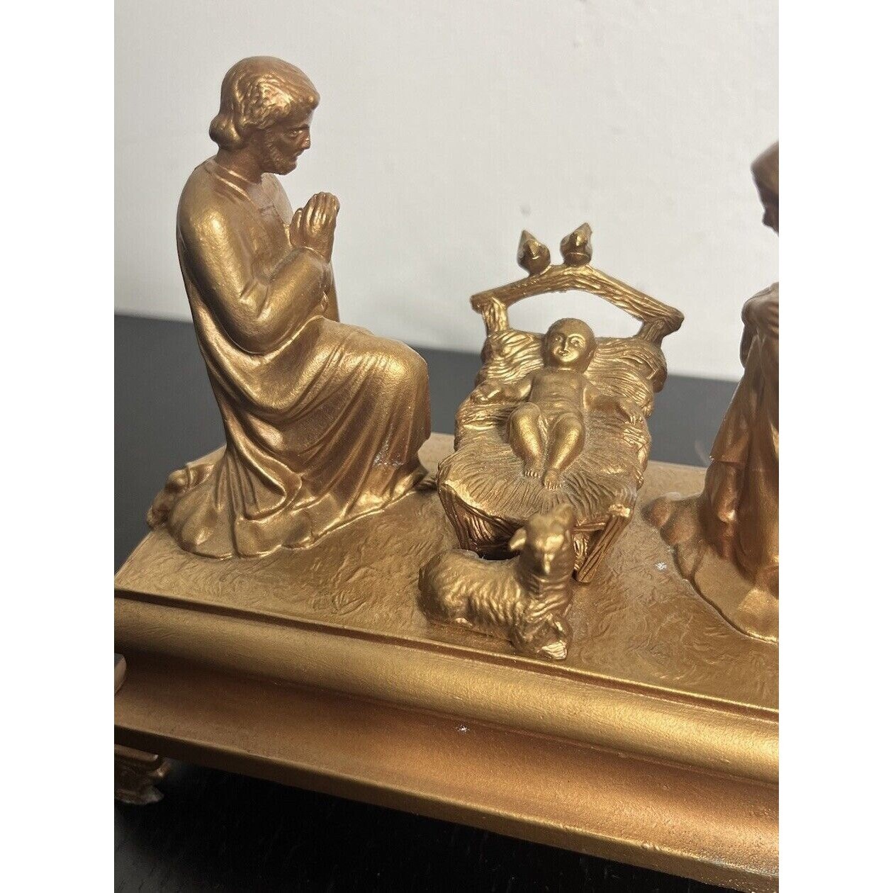 Vintage Gold Tone Metal Holy Family Nativity Christmas Music Box NON ...