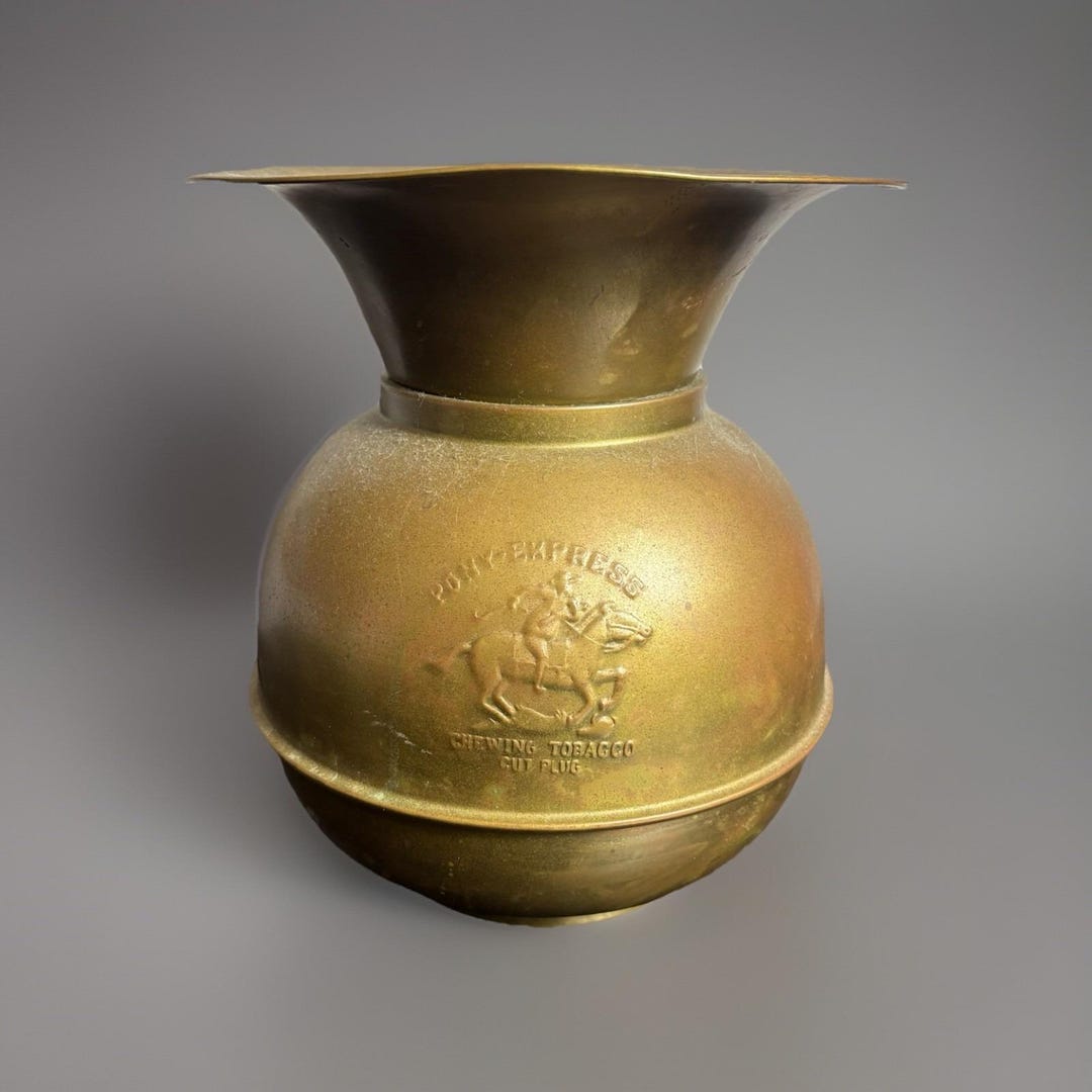 Vintage PONY EXPRESS Chewing Tobacco Brass Spittoon Wide Rim 10" X 9 ...