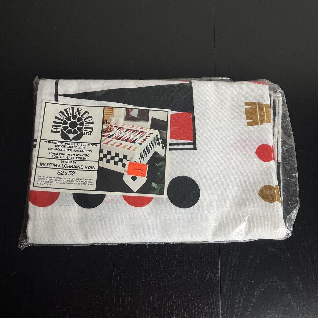 Vintage Mid Century Backgammon Chess Print Tablecloth 52 X 52 & 6 Cloth ...