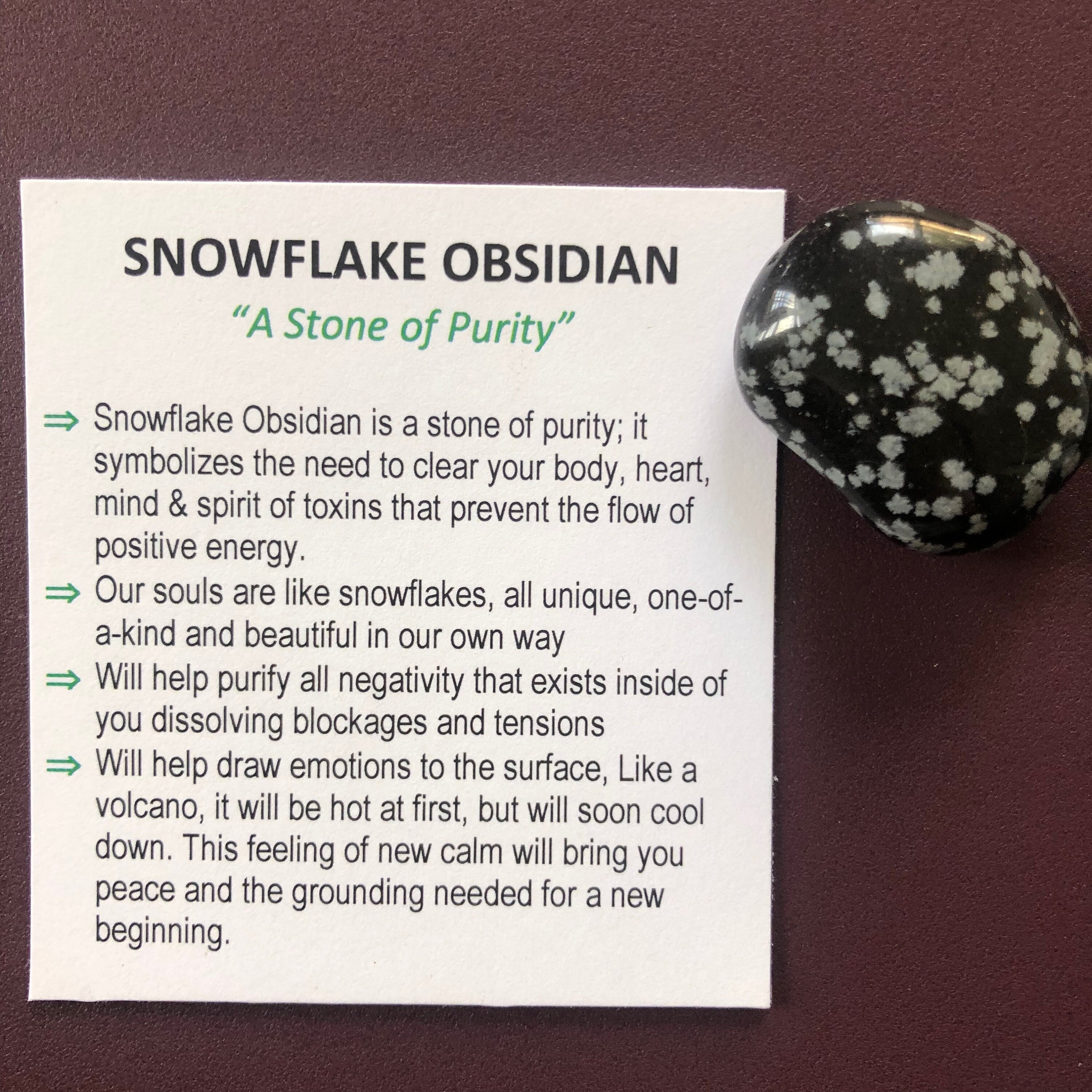 SNOWFLAKE OBSIDIAN Tumbled Stone With Description Card | Etsy