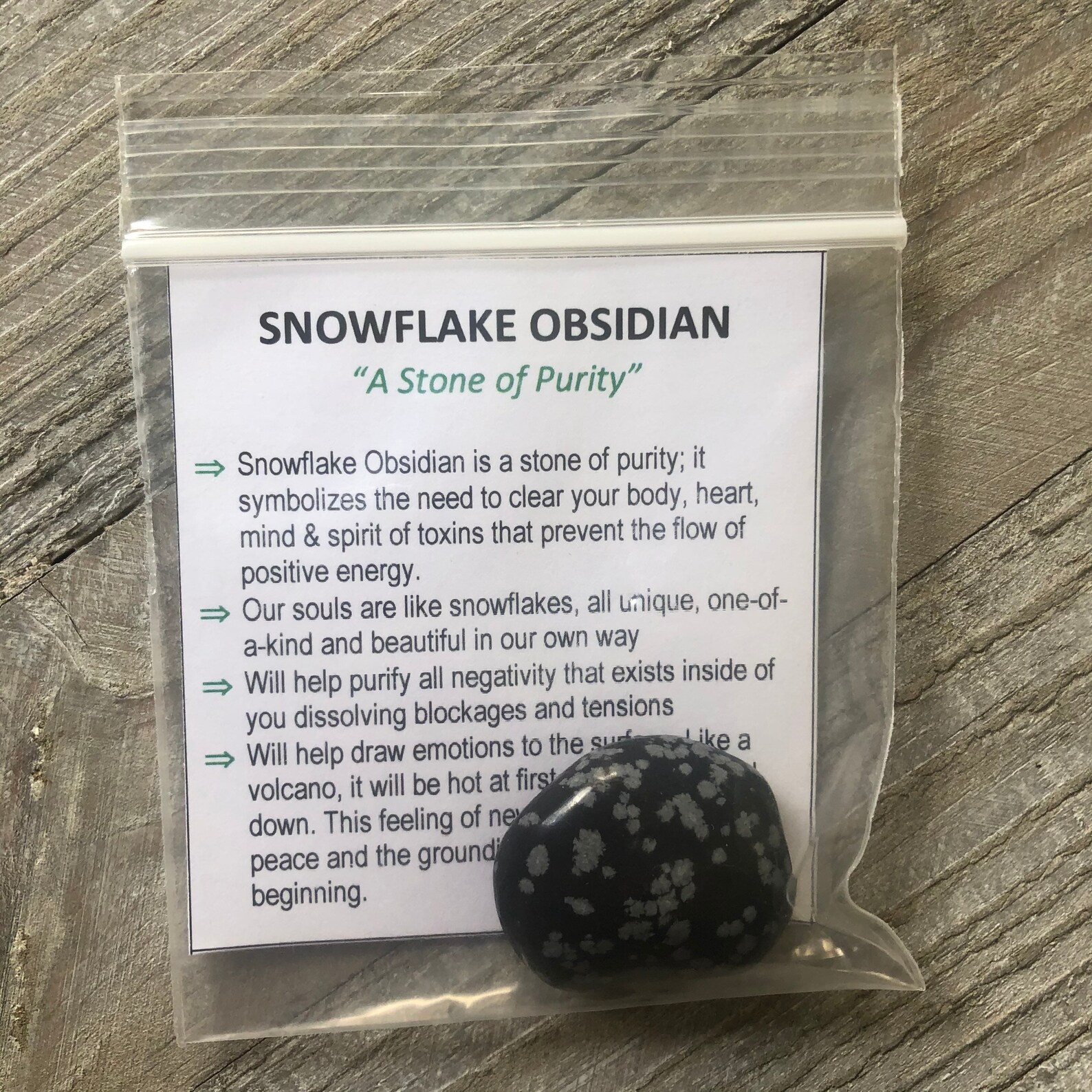 SNOWFLAKE OBSIDIAN Tumbled Stone With Description Card | Etsy