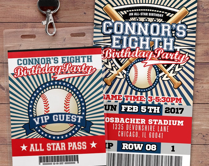 Baseball Ticket Invitation // All Star Birthday // VIP Pass,, Baseball ...