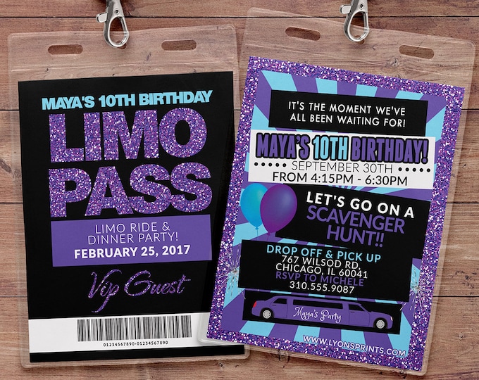 VIP PASS, Limo Pass, Birthday Party, 21st Birthday, Backstage Pass ...