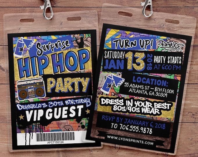 Hip Hop, Glow Party, VIP PASS, Backstage Pass, Vip Invitation, Birthday ...