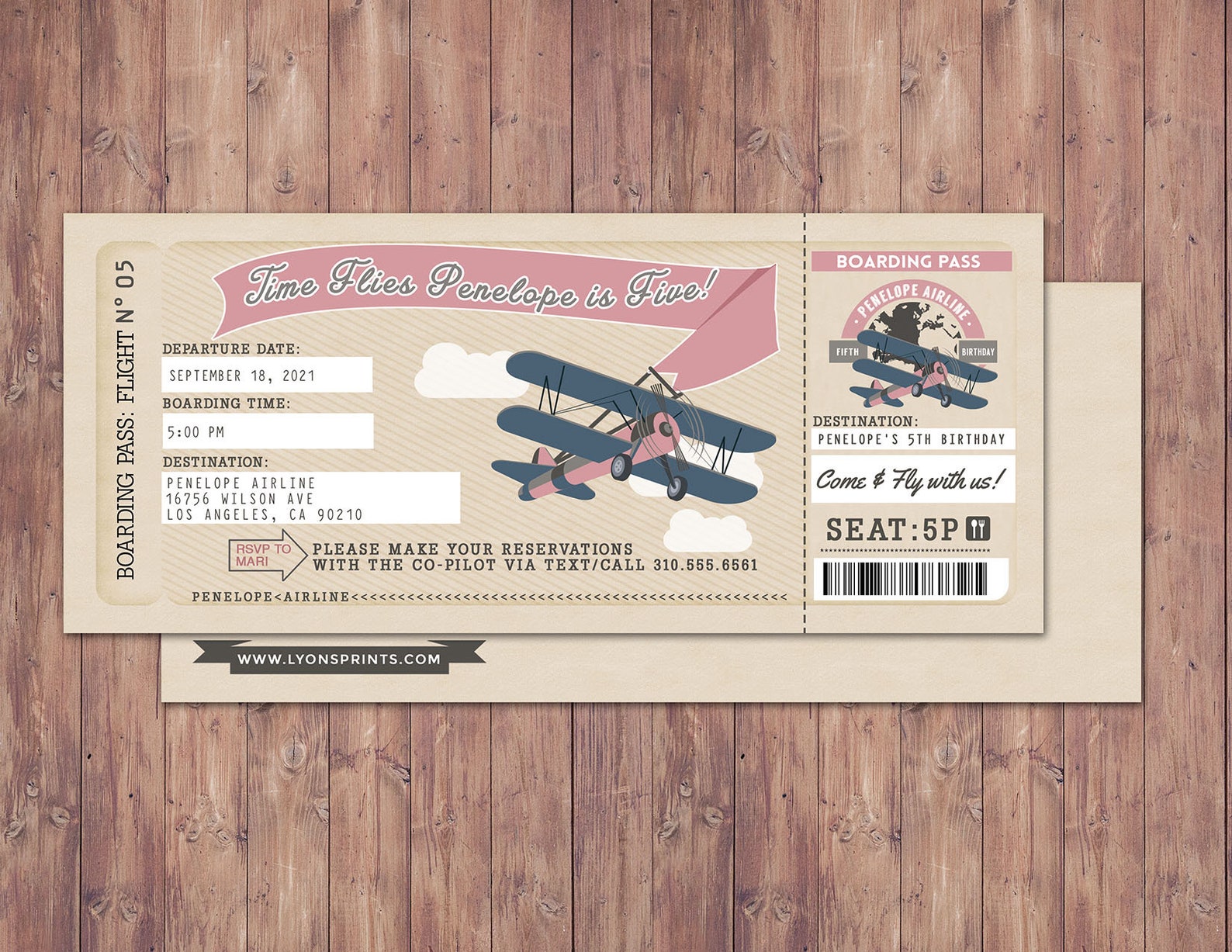 Time Flies, Vintage Airplane Boarding Pass Birthday Invitation- Vintage ...