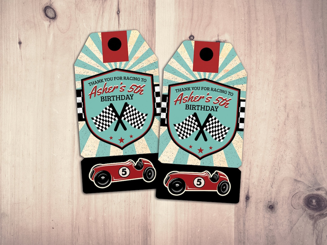Retro Race Car Favor Tag | Vintage Race Car Tag | Race Car Birthday ...