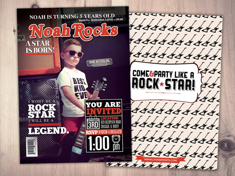 Rock Star Magazine Theme Birthday Invitation, Rockstar, Baby Shower ...