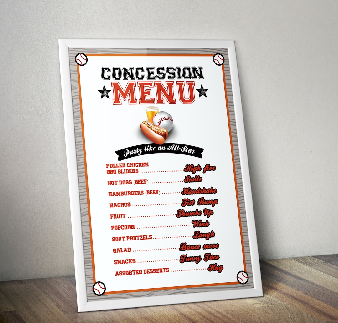 Concession Menu Sign, Baseball Birthday, All Star Birthday, Baby Shower ...