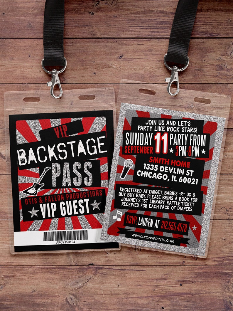 ROCK STAR VIP Pass Birthday Invitation Baby Shower - Etsy