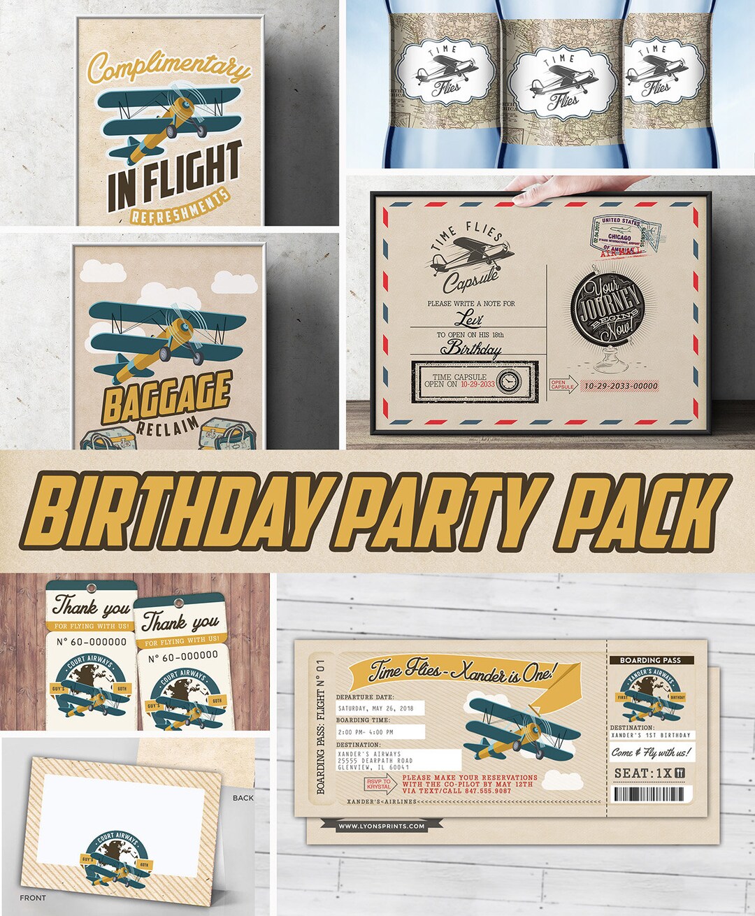 Time Flies Party Pack, Birthday Invitation, Party Signs, Favor Tags ...