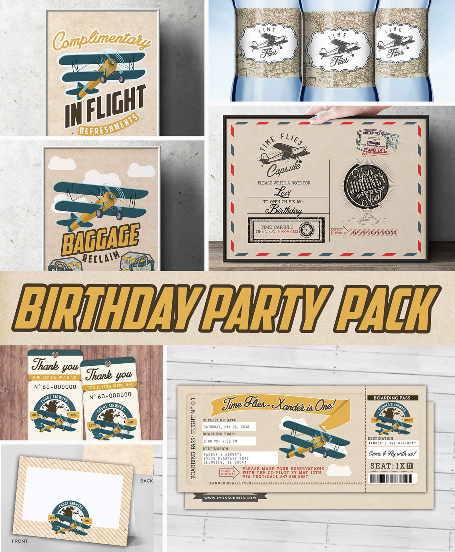 Time Flies Party Pack Birthday Invitation Party Signs Favor - Etsy