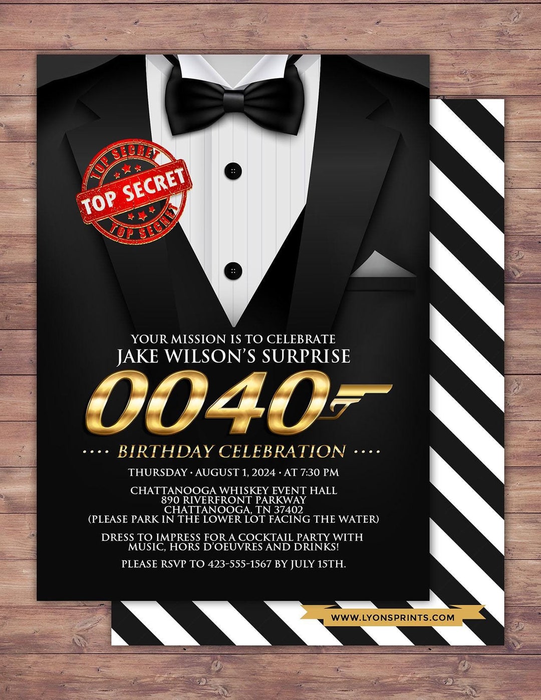 Tuxedo Birthday Party Invite, Secret Agent, Detective Invite, Suit Birthday Invite, Black Tie ...