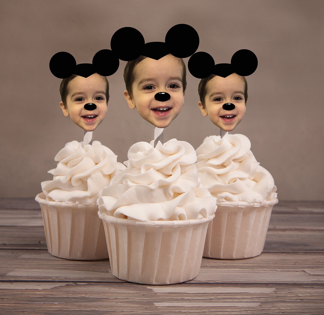 Photo Cupcake Topper, Mouse Birthday, Mouse Ears, Birthday Party Decor ...