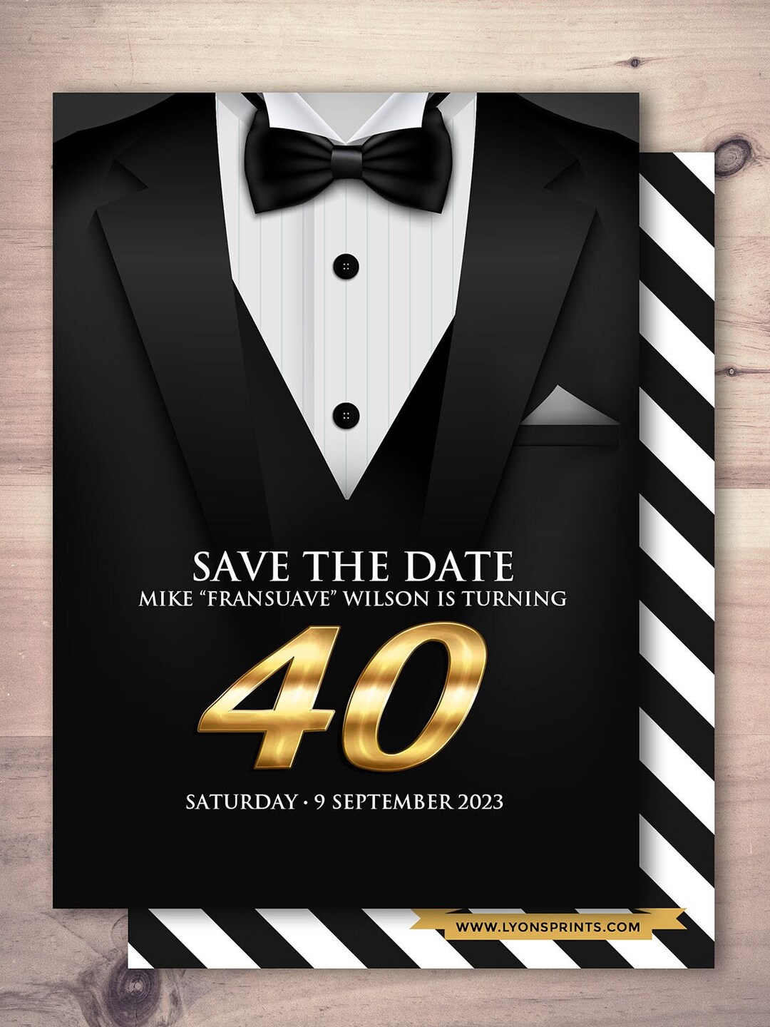 Save the Date Tuxedo Birthday Party Invite Secret Agent - Etsy