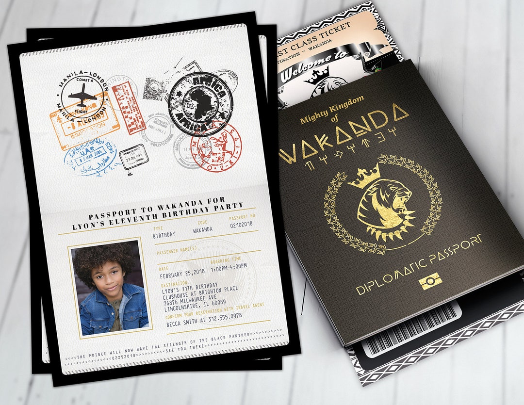 Passport and Ticket Birthday Invitation, Wakanda, Africa Passport ...