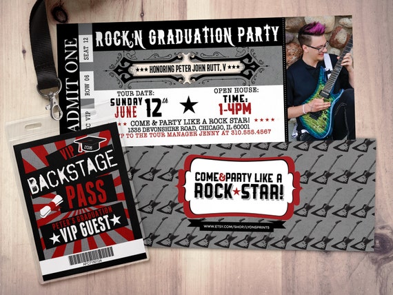 Concert ticket, graduation party invitation, rockstar birthday ...