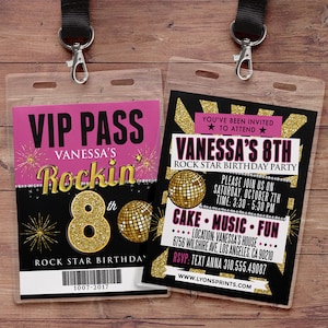Any Age Birthday Invitation Rock Star VIP PASS Backstage | Etsy