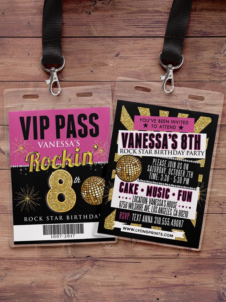 Any Age Birthday Invitation Rock Star VIP PASS Backstage - Etsy