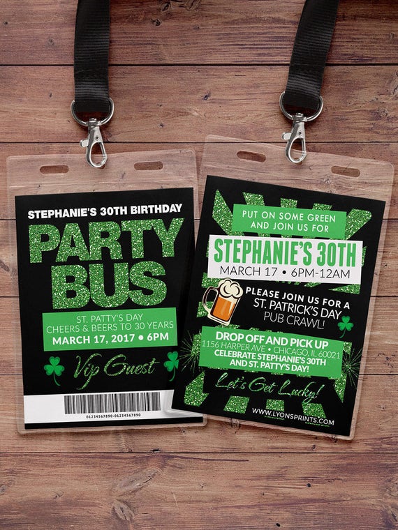 VIP PASS, Party Bus, Limo pass, Birthday invitation, St. Patrick's Day ...