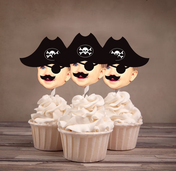 Photo Cupcake Toppers (pirate Hat Design) Digital File , pirate, ahoy ...