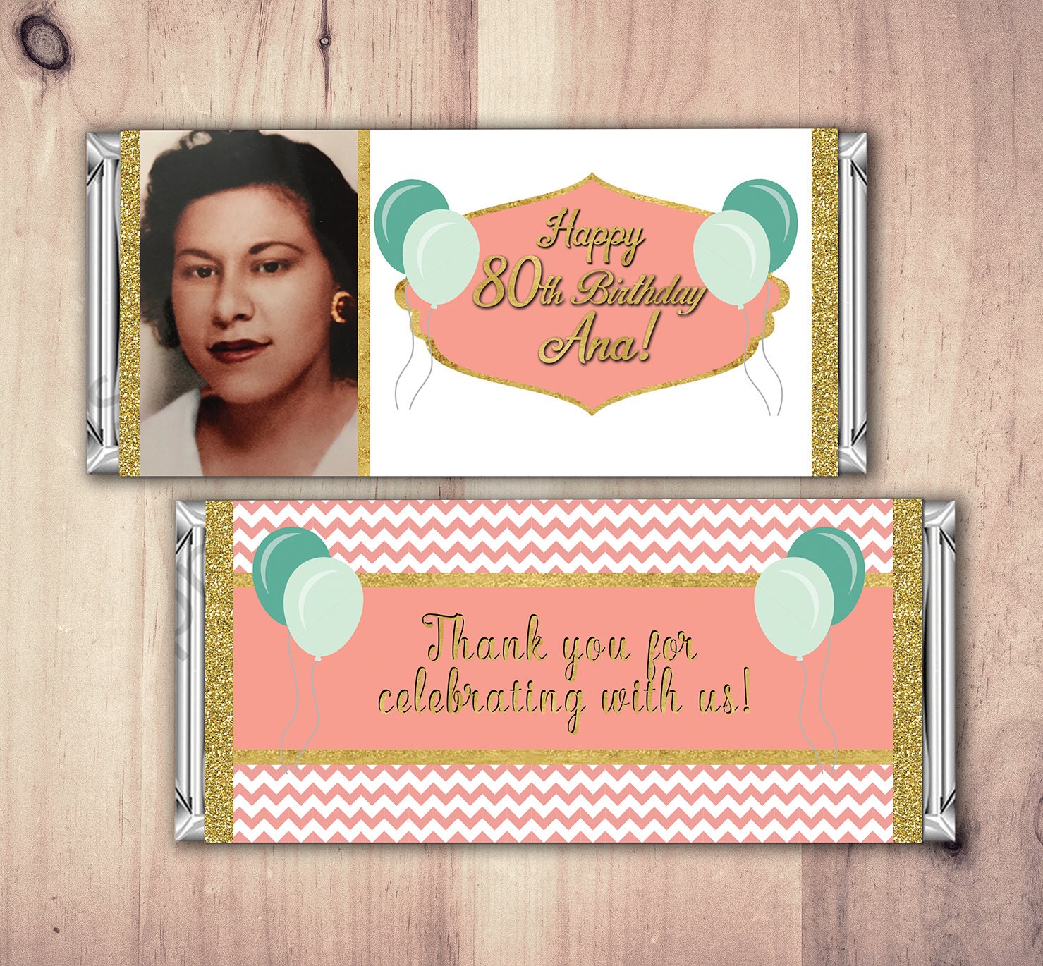 Birthday Candy Bar Wrappers Chevron Balloons Adult Milestone Favors