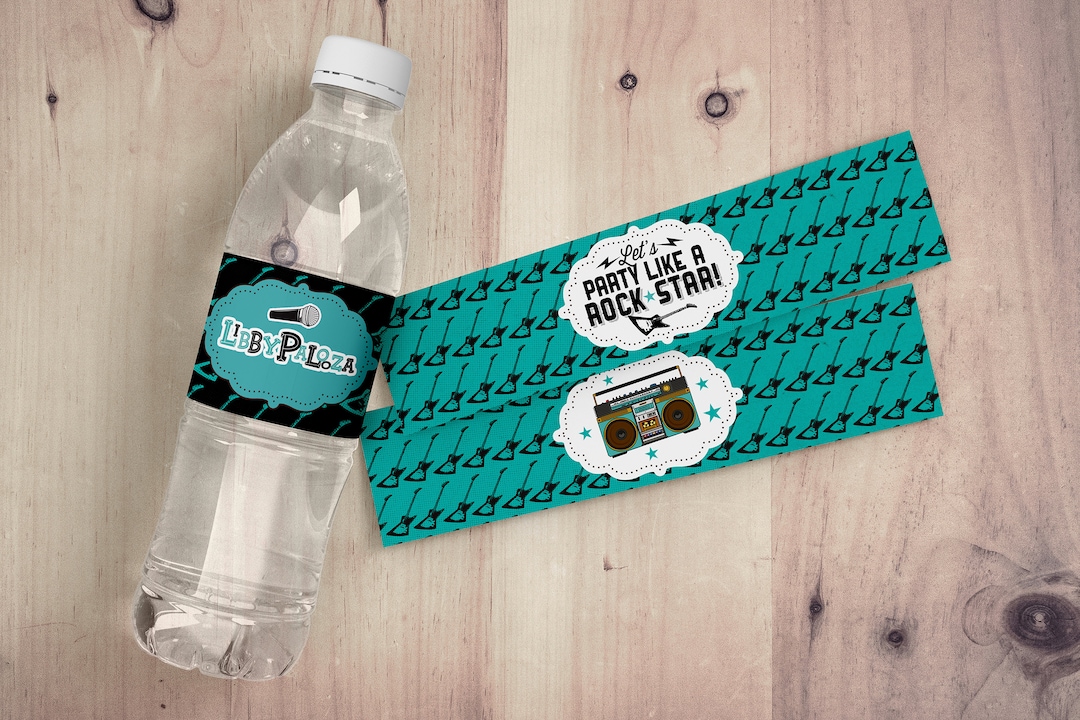 Rockstar, Water Bottle Labels for Birthday Party and Baby Shower ...