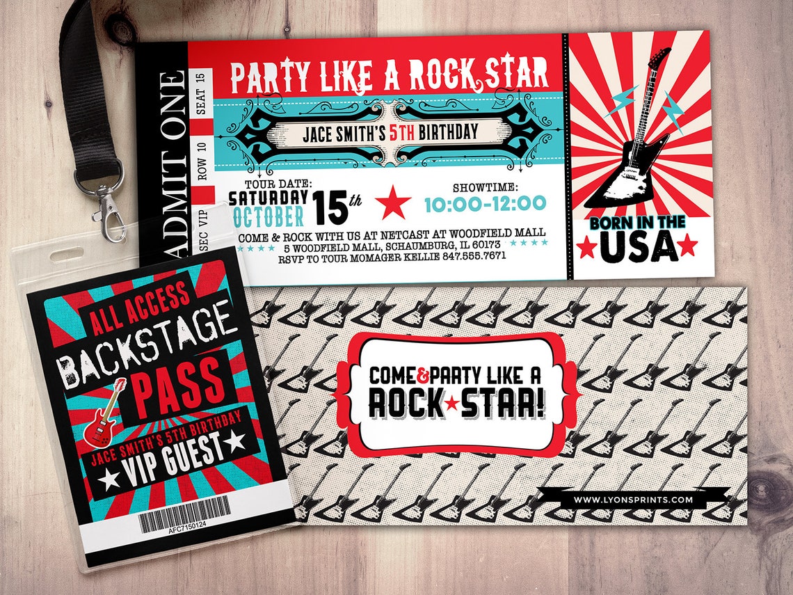 Rockstar Concert Ticket Birthday Party Invitation- Music Invitation ...