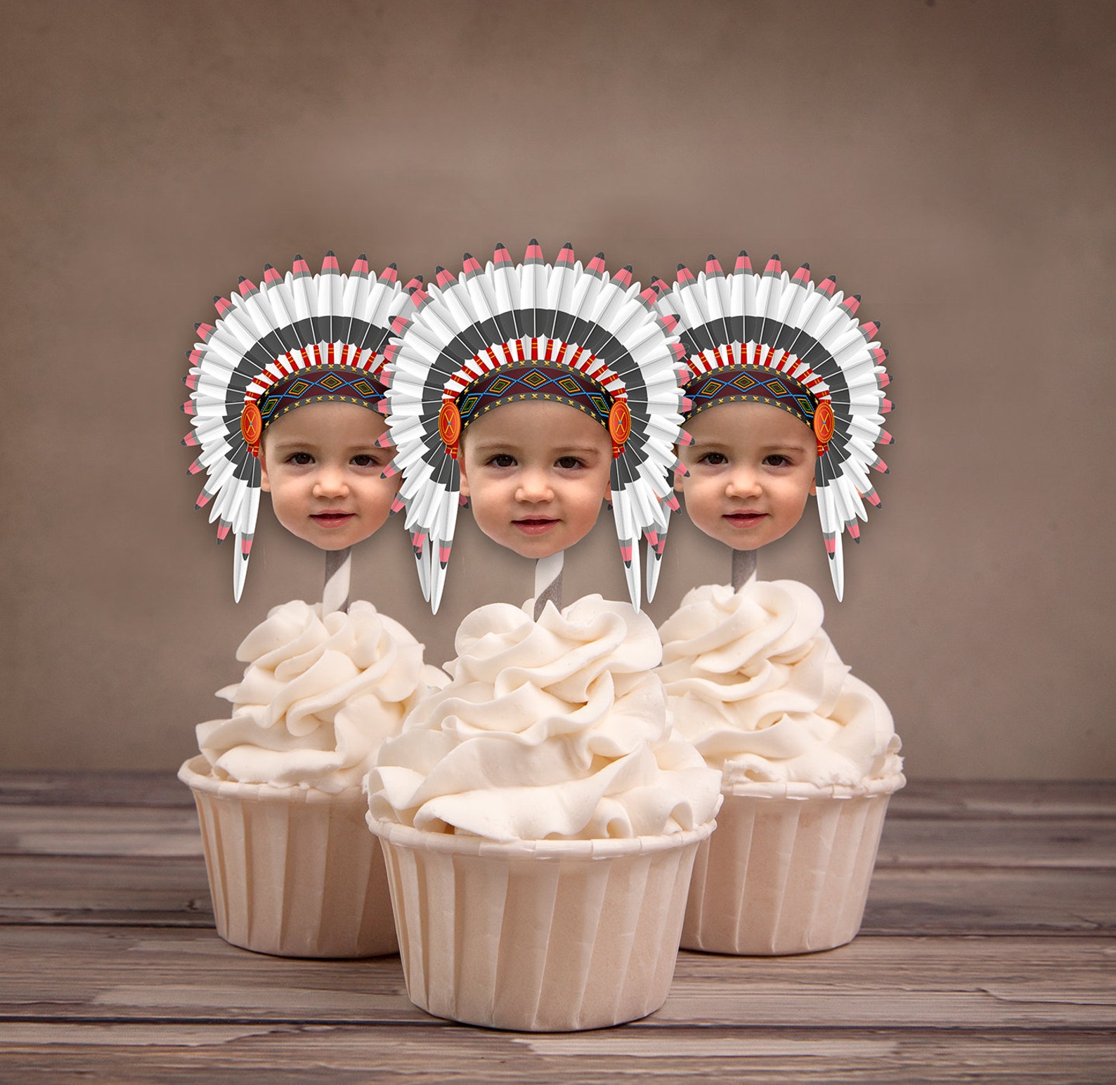 Photo Cupcake Toppers, Digital File, Indian, Chief, Western,, First ...