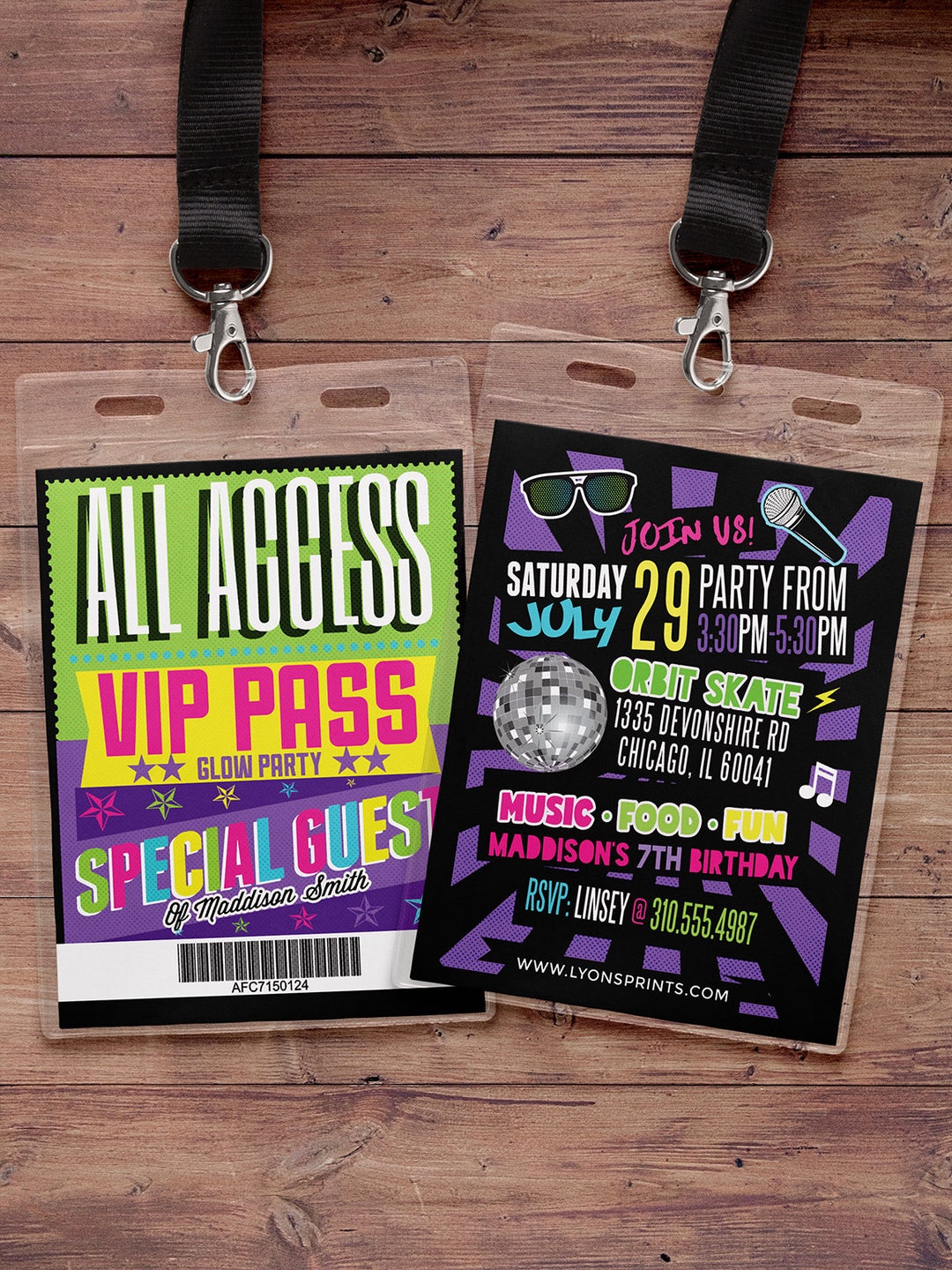 Retro, Neon, VIP PASS, Backstage Pass, Vip Invitation, Birthday ...