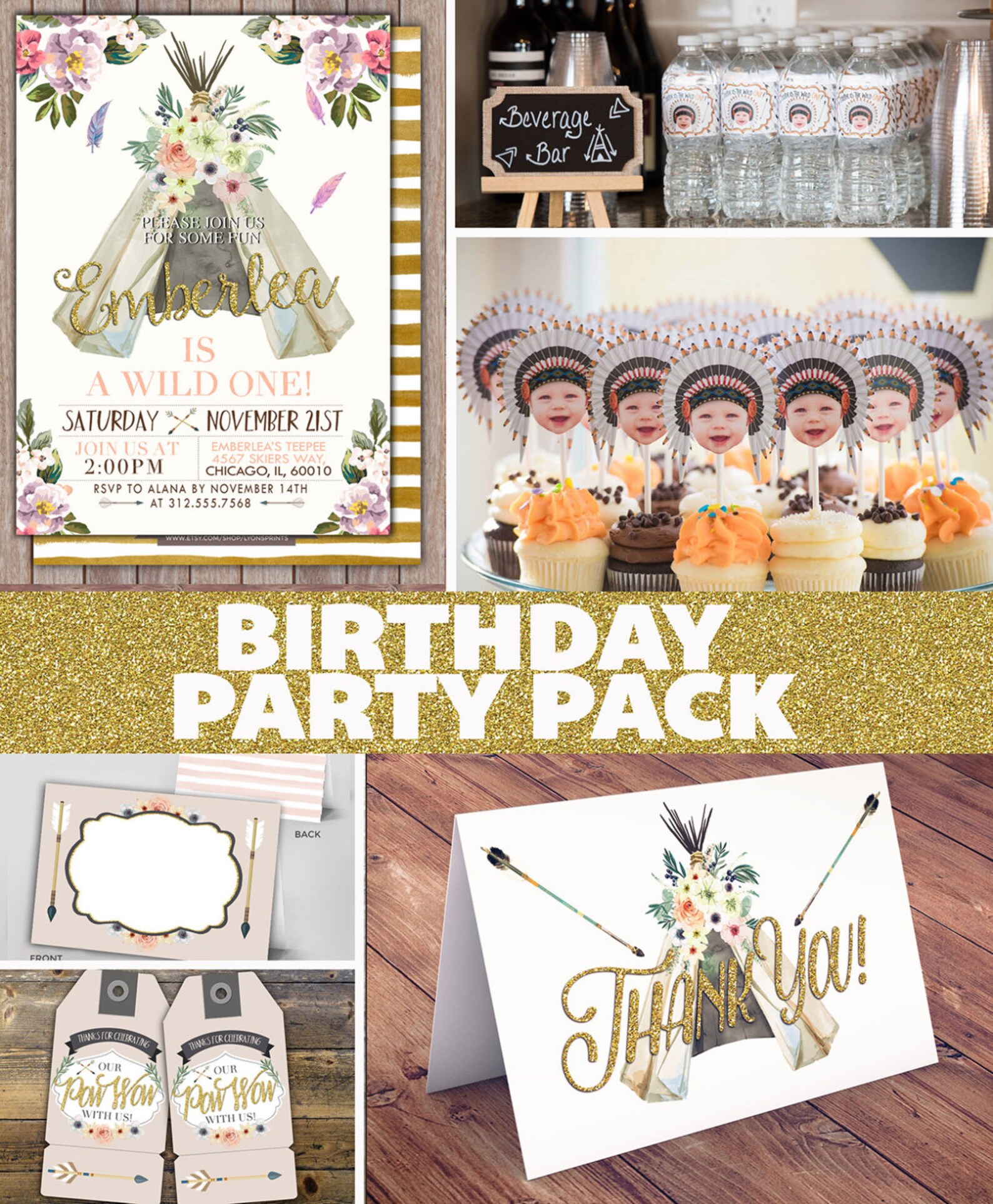 Party Pack WILD ONE Birthday Invitation Tribal Birthday - Etsy