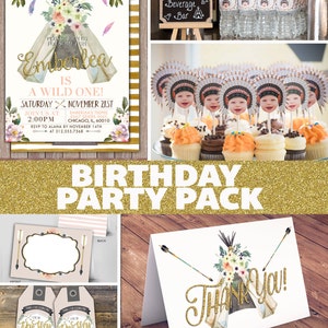 Party Pack, WILD ONE Birthday Invitation, Tribal Birthday Invite, Boho ...