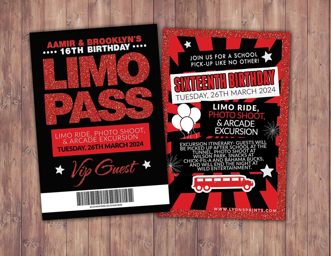 VIP PASS, Limo Pass, Birthday Party, 21st Birthday, Backstage Pass ...