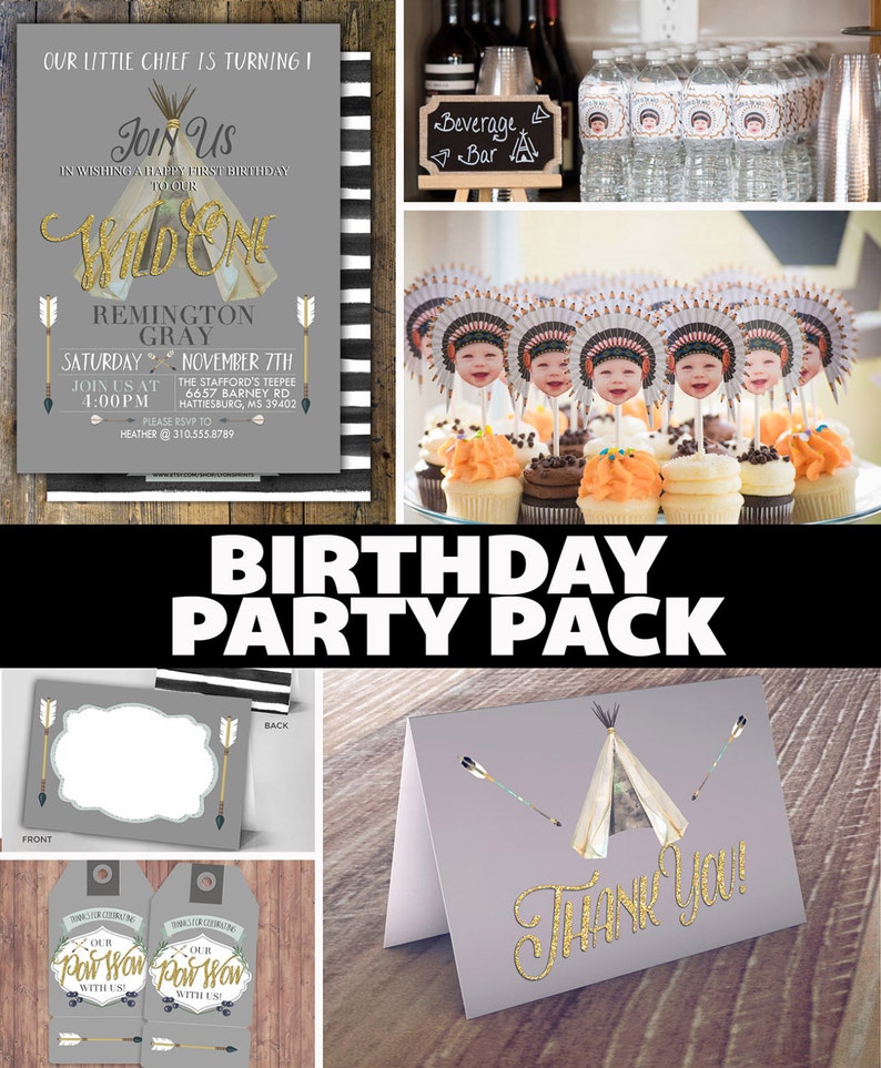 Party Pack WILD ONE Birthday Invitation Tribal Birthday - Etsy