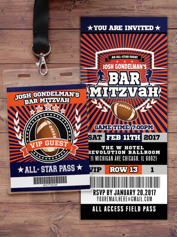 Football ticket Invitation // All Star Birthday // VIP pass, sports ...