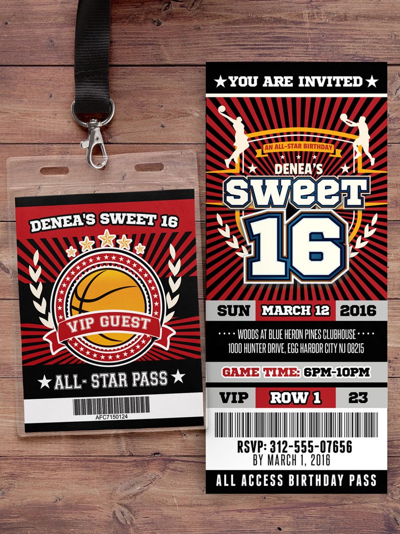 Basketball Ticket Invitation, All-star Birthday VIP Pass (digital Files ...