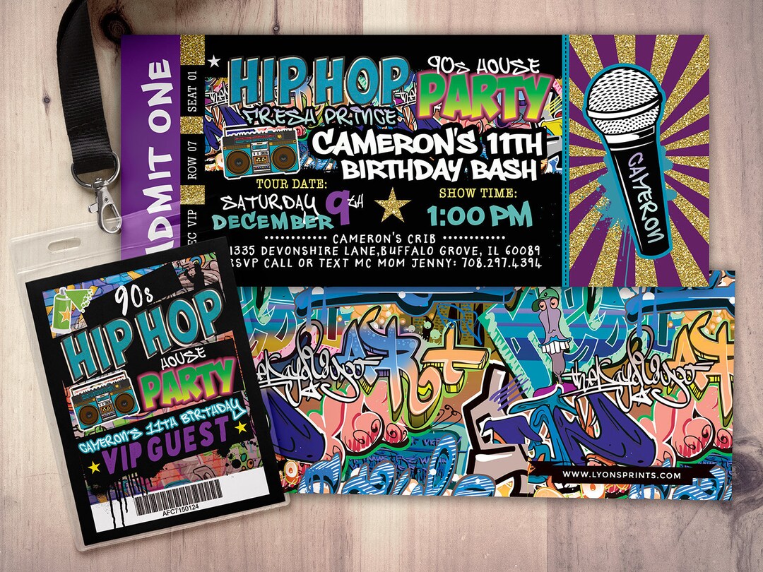 Hip Hop Birthday Invitation, Ticket Invitation, Hip Hop Party ...