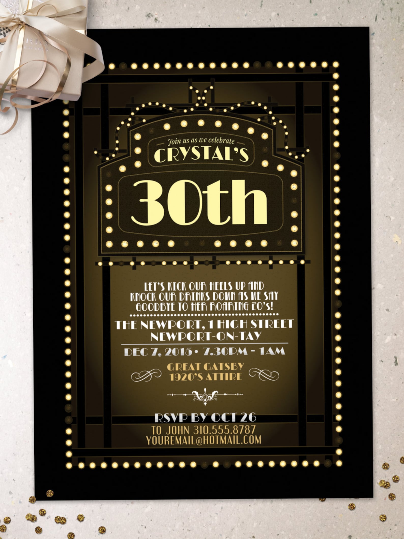Great Gatsby Birthday Invitation, Roaring 20's, Hollywood Film Theme ...