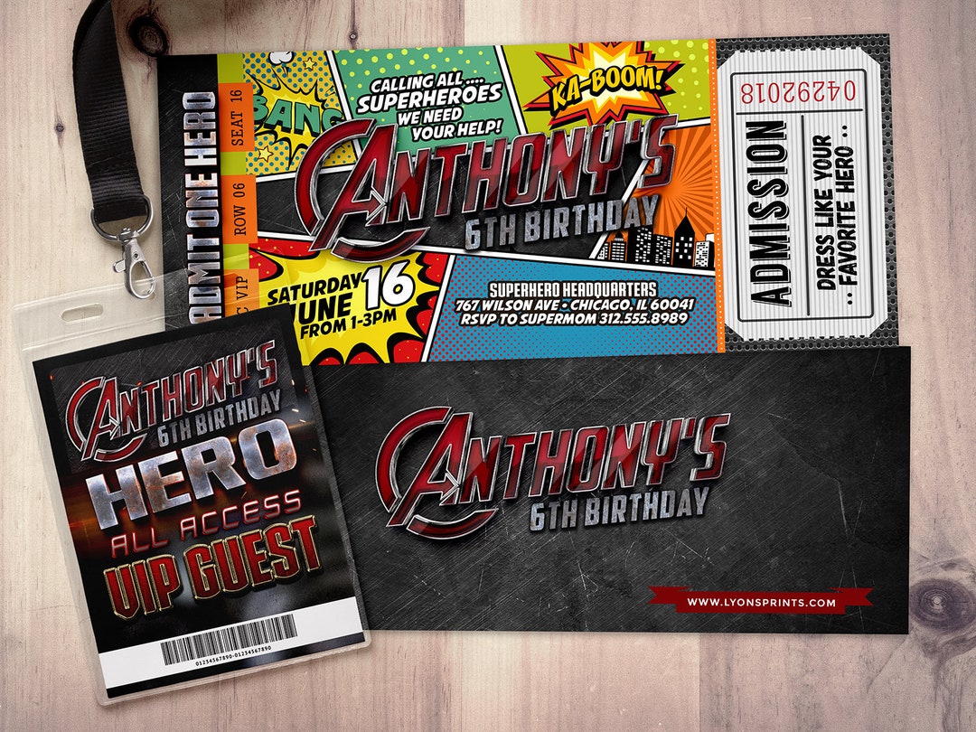 Amusement Park Party, Super Hero Party Invitation, Boy Birthday ...