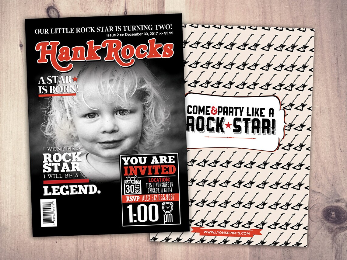 Rock Star Magazine Theme Birthday Invitation, Rockstar, Baby Shower ...