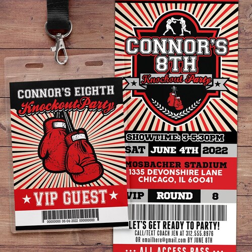 Boxing Ticket Invitation Knockout Invite Boxing Birthday - Etsy