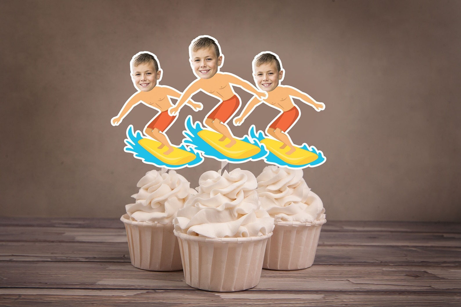 Digital Photo Cupcake Toppers, Surfs Up, Surfer Cupcakes, Tiki Party ...