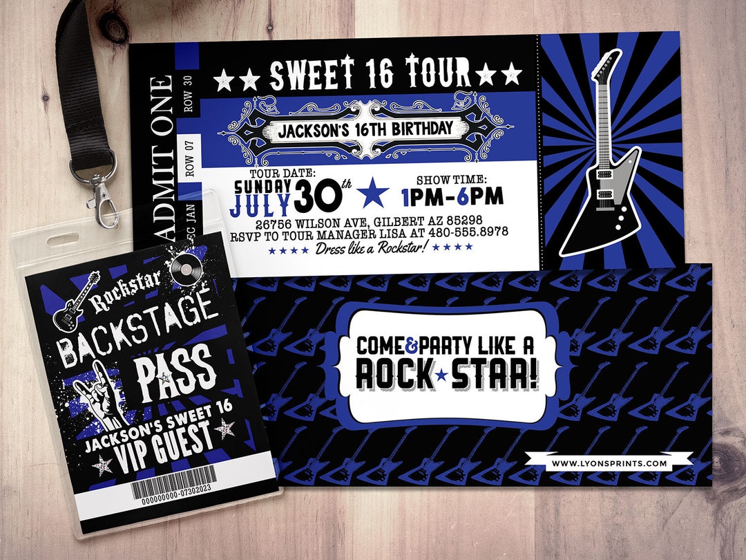 Rockstar Concert Ticket Birthday Party Invitation- Music Invitation ...