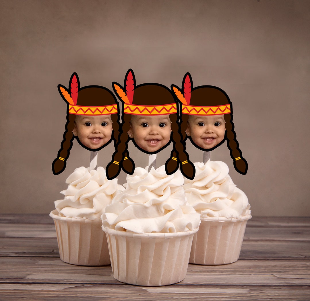Photo Cupcake Toppers, Indian, Chief, Western,, First Birthday ...